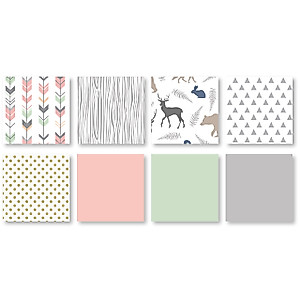 Sweet Jojo Designs Coral, Mint and Grey Woodsy Deer Girls Baby Bedding 11 Piece Crib Set