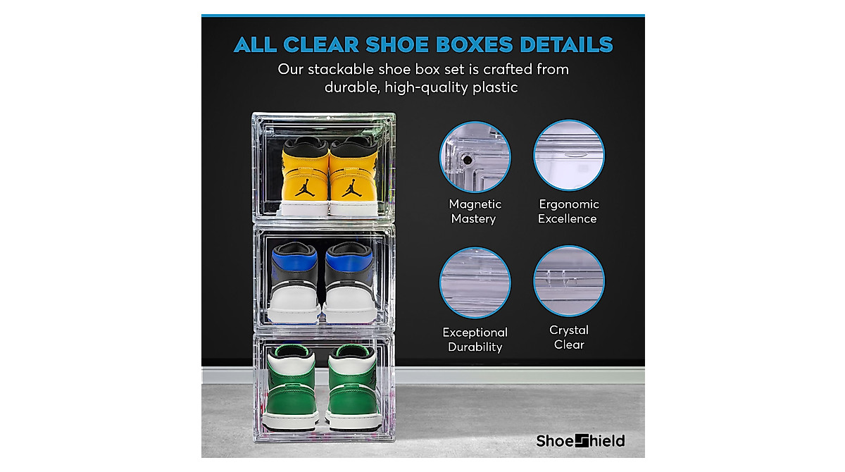 ShoeShield Clear Stackable Shoe Boxes | Magnetic Door & Display