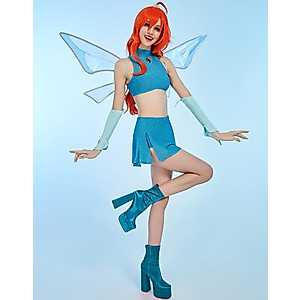 Winx Club Women's Bloom Cosplay Fairy Costume Outfit Top and Skirt with a Pair of Wings