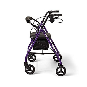 Medline Aluminum Rollator Walker with Seat, Folding Mobility Rolling Walker has 6 inch Wheels, Purple