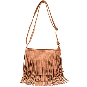 Western Cowgirl Fashion Style Leather Fringe Crossbody Handbags Women Purse Country Everyday Shoulder Bag (Cognac)