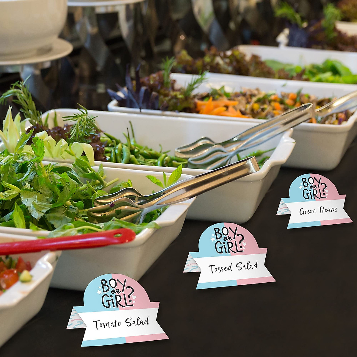 Big Dot of Happiness Baby Gender Reveal - Team Boy or Girl Party Tent Buffet Card - Table Setting Name Place Cards - Set of 24