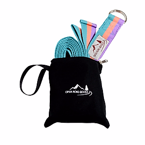 8ft Extra Long 100% Cotton Yoga Strap with Bag: Pastel Multicolor (Teal, Coral, Purple) - Yoga Stretching Prop with Easy to Use Metal D Ring - Great Gift for Yoga