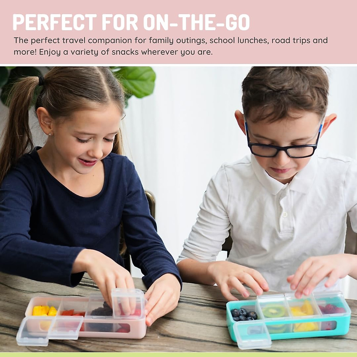 melii Snackle Box – 4 Separate Compartments with Lids, Divided Snack Container, Food Storage for Kids and Adults, Arts & Crafts, Beads, BPA-Free, Pink