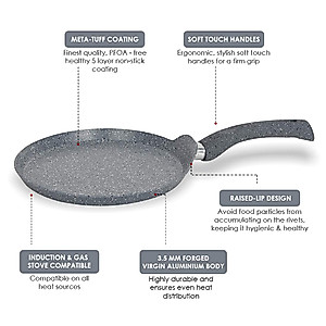 Wonderchef Granite Non-Stick Dosa Tawa | Induction Bottom | Soft-Touch Handles | Virgin Grade Aluminium | PFOA/Heavy Metals Free | 3.5mm | 28cm Non Stick Tawa | Grey