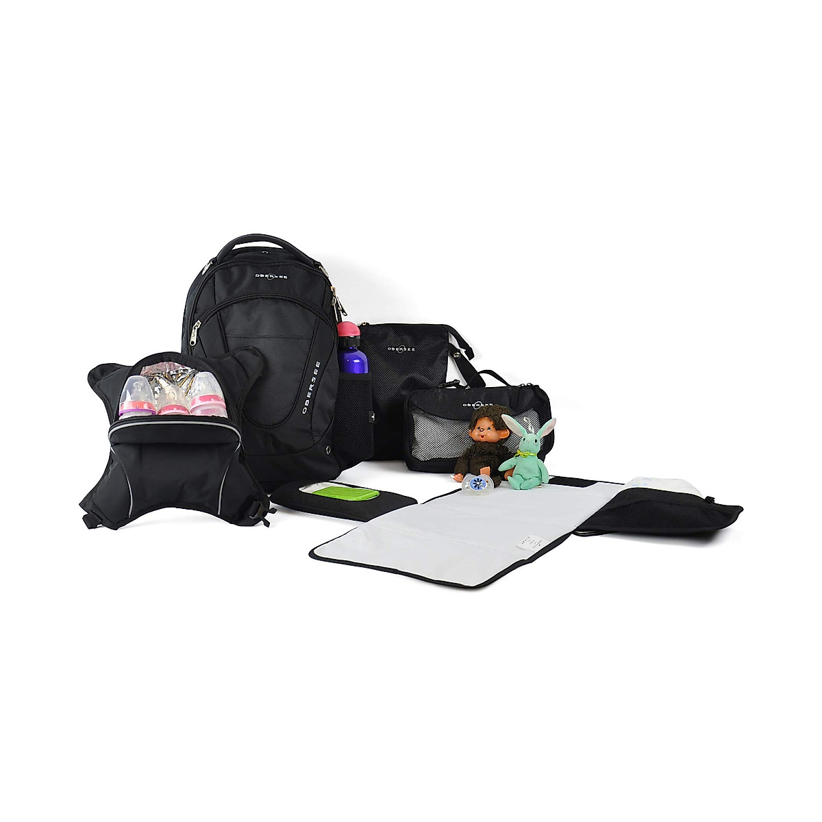 Obersee Oslo Diaper Bag Backpack with Detachable Cooler, Silver Grey