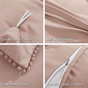 Bowavat Pom Pom Fringe Duvet Cover Twin Size,100% Washed Microfiber 3 Pieces Pink Mocha Duvet Cover Set, Soft and Durable with Zipper Closure and Corner Ties (Twin, Pink Mocha)