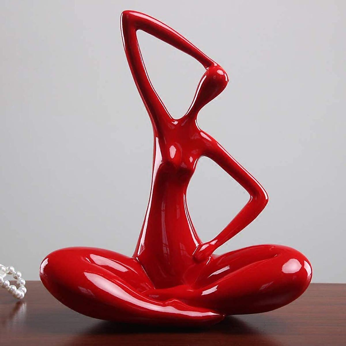 Garden Statuette Statues Home Decoration, Abstract Woman Sculpture Resin Fat Woman Figurine Yoga Character Statue Crafts Lady Home Decor,Red,Shiny