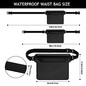 Hatisan Waterproof Pouch with Waist Strap, Waterproof Fanny Pack Keep Phone Valuables Safe and Dry Beach Accessories for Vacation Boating Swimming Snorkeling Kayaking Pool(2 Pack,Black)