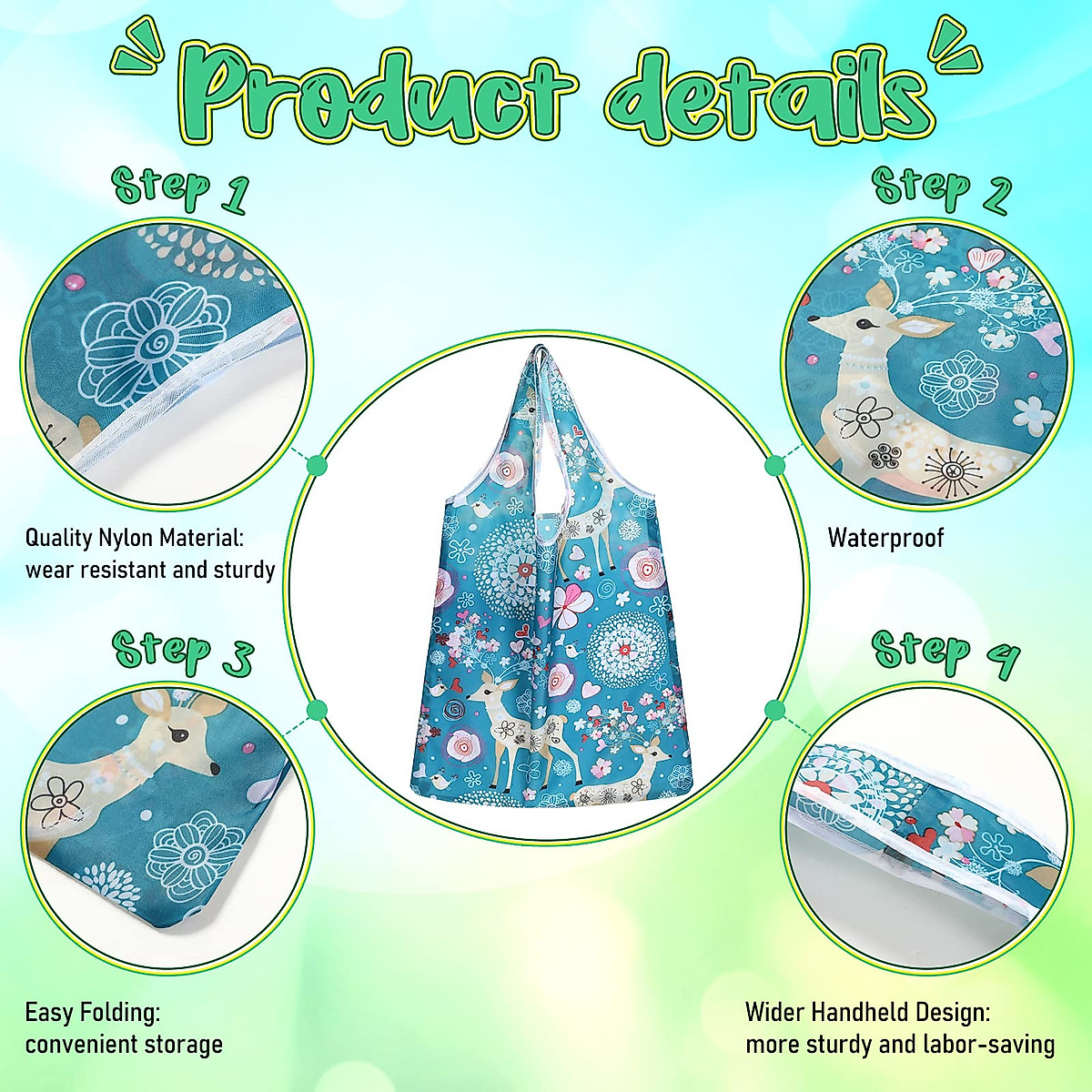 Shappy 34 Pcs Reusable Floral Grocery Bags Foldable Nylon Tote Bags Washable Shopping Bags Extra Large Cute Flower Reusable Bags with Attached Pouch for Women Grocery Shopping Supplies