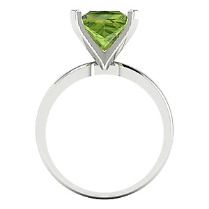 Clara Pucci 3.0 ct Princess Cut Solitaire Natural Peridot Engagement Wedding Bridal Promise Anniversary Ring 18K White Gold Size 3.5