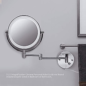 Jolitac 8.5 Inch LED Makeup Mirror Wall Mount, 10X/1X Magnification Chrome Personal Make Up Mirror Round Shaped, Double-Sided Swivel Vanity Mirror Touch Button Adjustable Light for Bathroom