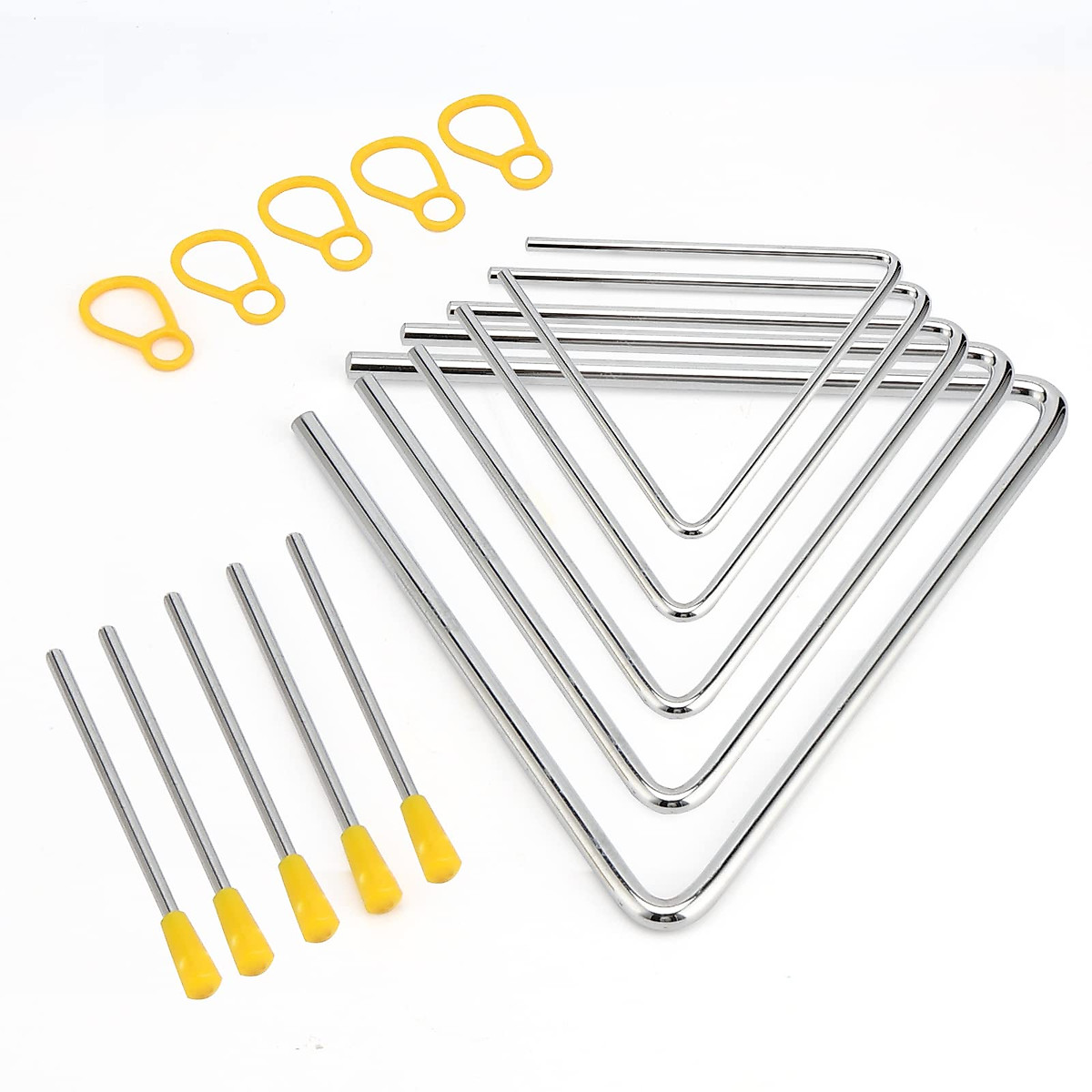 HEIHAK 10 Pack Musical Triangle Steel Set, 4" 5" 6" 7" 8" Hand Percussion Music Percussion Triangle Instrument with Striker for Adults Practice Rhyme Classroom Church Farmhouse