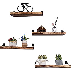 HXSWY Rustic Wood Floating Shelves for Wall Decor Farmhouse Wooden Wall Shelf for Bathroom Kitchen Bedroom Living Room Set of 4 Light Brown