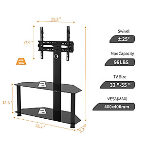 Universal Floor TV Stand with Height Adjustable and Media Shelf for 32-70 inch Flat Screen TV, Swivel TV Mounts Stand with Solid Wood Base for Living Room (Walnut)