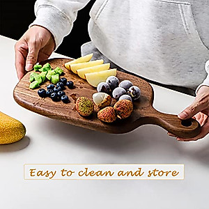 Muso Wood Small Cutting Board with Handle, Walnut Wooden Chopping Boards for Bread, Vegetables & Fruits, Dinner Cheese Board with Hole(15.2x7.3 Inches)