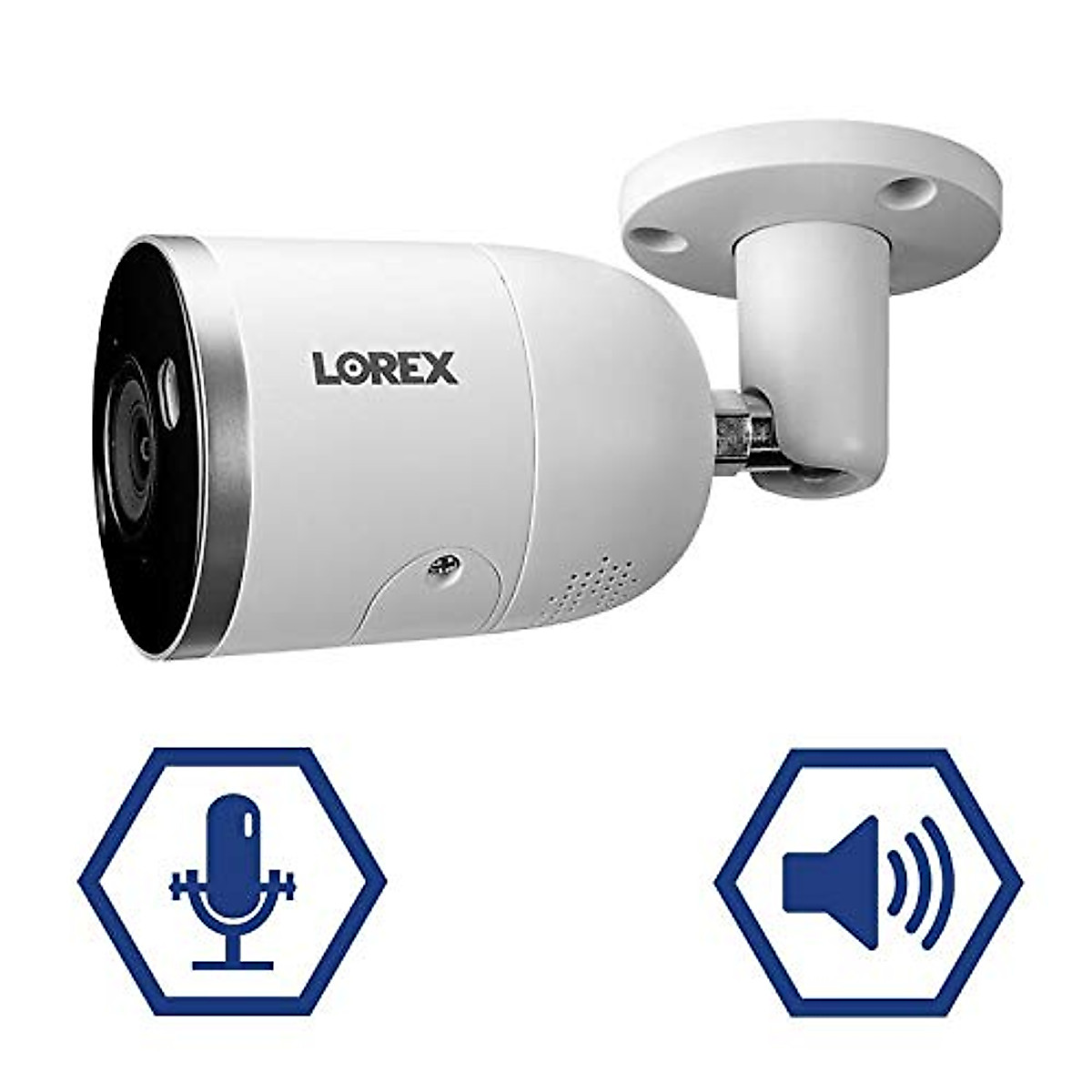 Lorex E892AB Indoor/Outdoor 4K Ultra HD Smart Deterrence IP Bullet Camera with Smart Motion Plus, 150ft NV, CNV, 2.8mm, IP67, Audio, White, 4PK