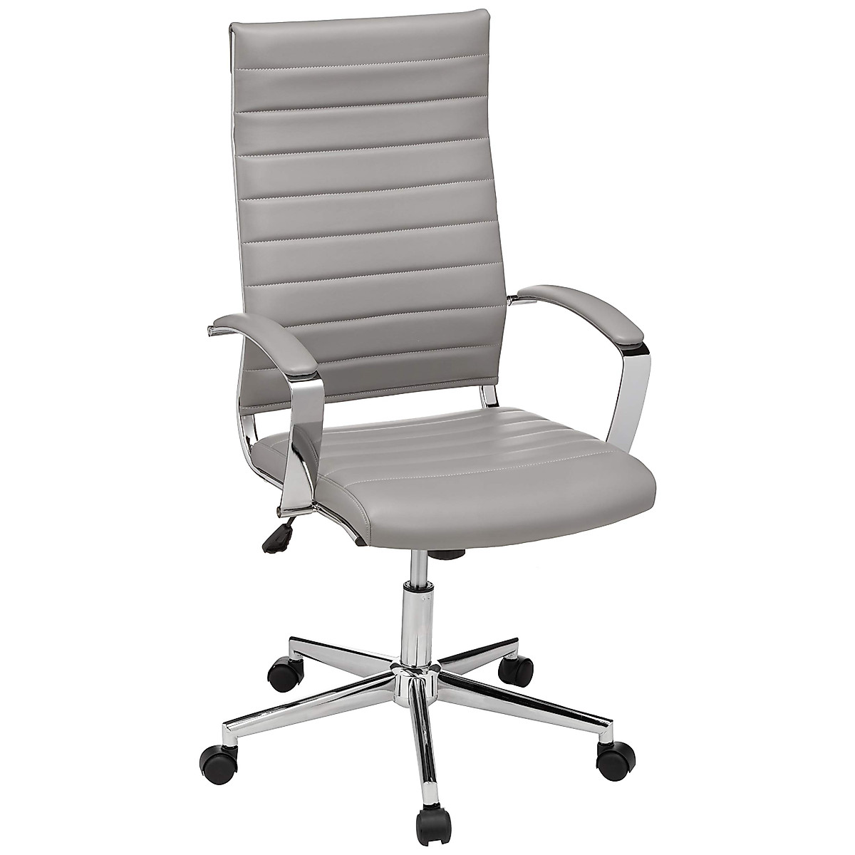 Amazon Basics High-Back Executive Swivel Office Desk Chair with Ribbed Puresoft Upholstery, Lumbar Support, Modern Style, 23.9"D x 24.69"W x 41.5"H, Generous Grey