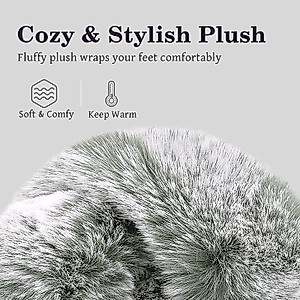 Cozyfurry Womens Cross Band Slippers Cozy Furry Fuzzy House Slippers Open Toe Fluffy Indoor Shoes Outdoor Slip on Warm Breathable Anti-skid Sole Tip Grey 9-10 L