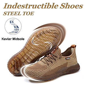 SUADEX Steel Toe Sneakers for Men Women Indestructible Steel Toe Shoes Lightweight Safety Shoes Puncture Proof Work Shoes Composite Toe Shoes Brown