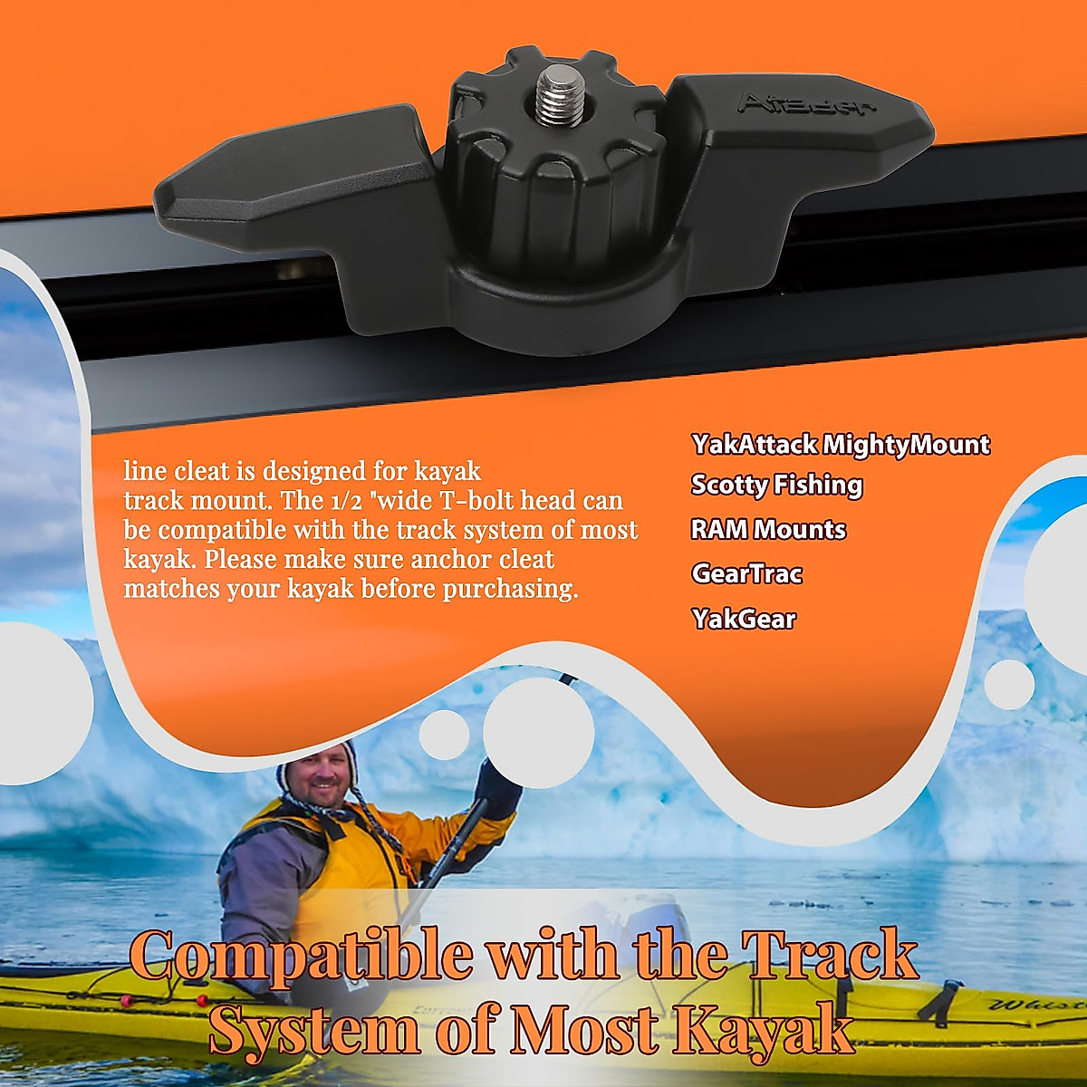 Kayak Anchor Cleat for Kayak Track Mount, Standard Kayak Cleat Track Mount, Rope Cleat for Kayak Rail Mount Accessories, Kayak Line Cleat 1 Pcs,Black