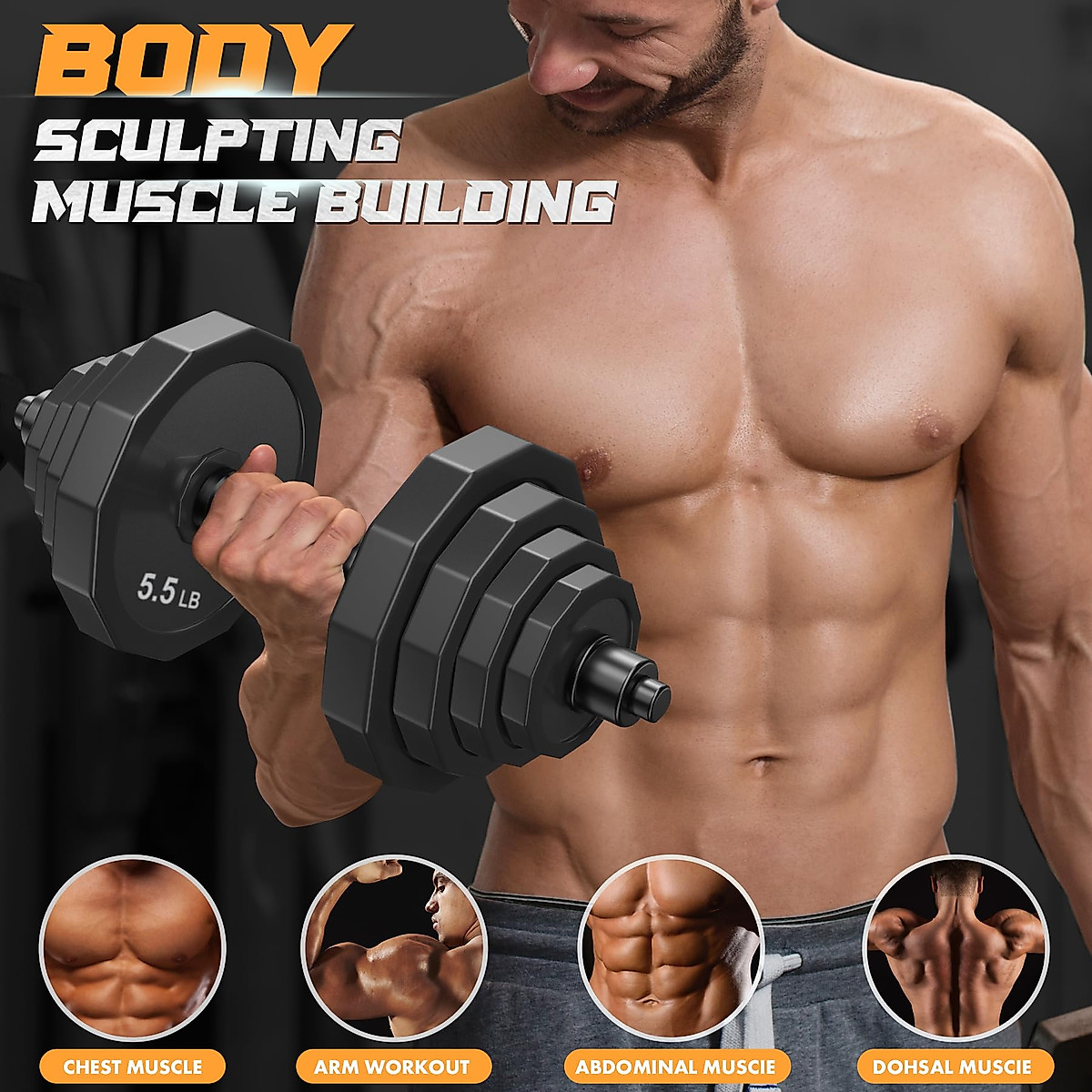 KISS GOLD Weights Dumbbells Set, Adjustable Dumbbell Sets 22Lbs 44Lbs 66Lbs 88Lbs with Solid Steel, Barbell Free Weight Set with Connector Workout Home Gym Equipment for Men Women Strength Training Shaping