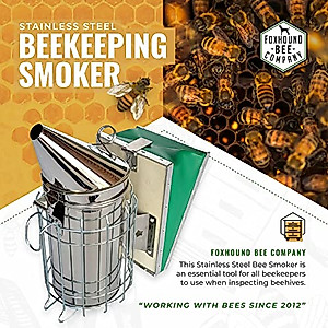 Foxhound Bee Co Stainless Steel 11-inch Smoker for Beekeeping with Heat Chamber, Burn Shield, Green Bellow and Heavy Duty Features for Producing Smoke when Working Bee Hives