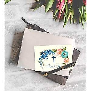 Best Paper Greetings 48 Pack Christian Thank You Cards With Envelopes, Bulk Baptism, Religious Greeting Notes for Christening, Wedding, Communion, Floral Cross Design (4 x 6 In)