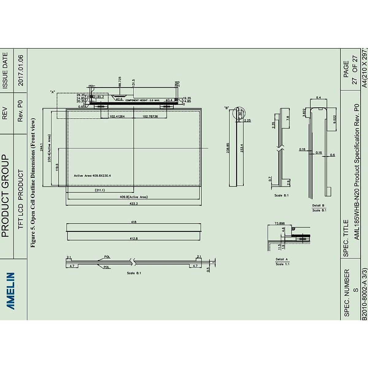 SANZAMELIN 18.5 inch 1366X768 TFT LCD Module Screen with LVDS Interface Display and IPS Viewing Angle Panel
