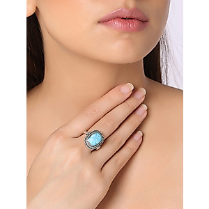YoTreasure Natural Larimar Solid 925 Sterling Silver Ring Jewelry