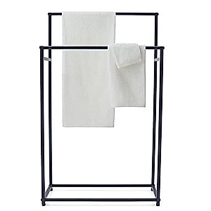 2 Tier Bathroom Towel Rack, Modern Metal Freestanding Towel Rack Holder,Towel Organizer Stand Drying Rack for Bathroom,Black,Load 22lbs