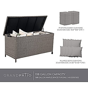 Grand patio Outdoor 108 Gallon Large Wicker Storage Box with Lid for Patio Furniture Cushions Toys Garden Tools Pool Accessories, Greige Small