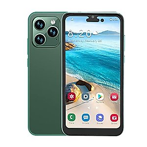 I14pro max Unlocked Smartphone 4G, Unlocked Cell Phone with 6.1 Inch LCD 720P IPS HD Screen, Support Dual Camera, Face Unlock, Dual SIM 3G Mobile Phone, MTK6737, 4G 48G, Dual Band 5G WiFi(Dark Green)