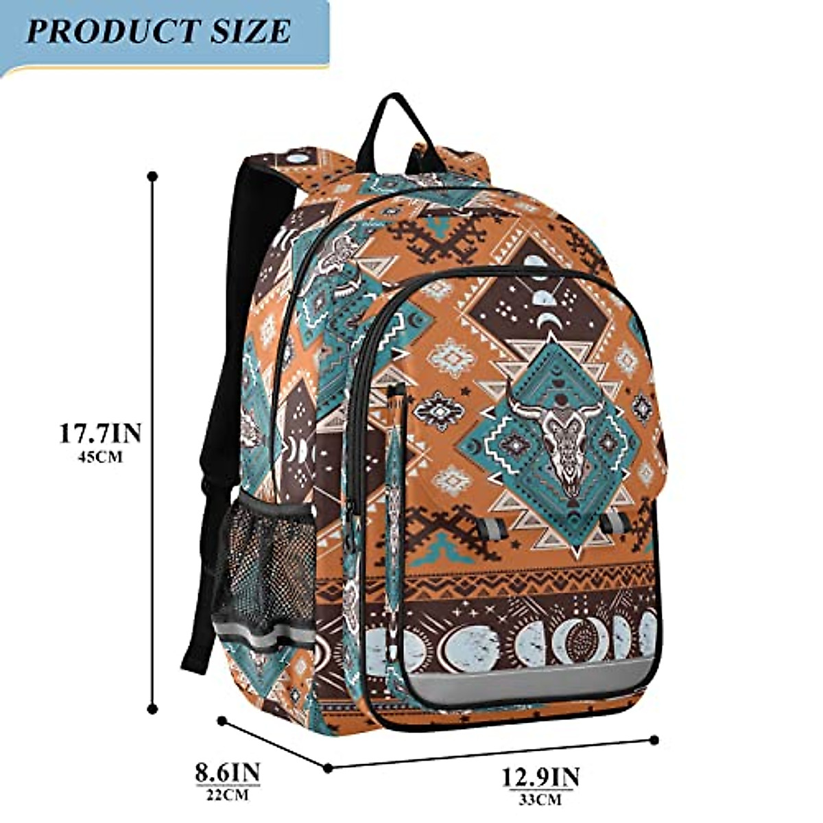 ALAZA Indian Tribal Aztec Geometric Skulls Backpack Bookbag Laptop Notebook Bag Casual Travel Trip Daypack for Women Men Fits 15.6 Laptop