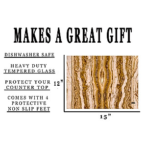 Brown Agate Layers Rock Stone Pattern Textured Marble Art Kitchen Glass Cutting Board Modern Decorative Gift Abstract Wavy Contrast Design