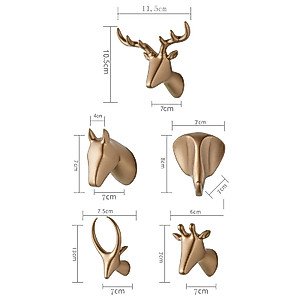 Wall Mounted Coat Hooks Animal Shape Coat Hooks 5 Pcs Resin Wall Hooks, Bathroom Towel Hooks Robe Hooks Wall Mounted for Hanging Coat, Hat, Towel, Bag, Golden Entryway Coat Rack