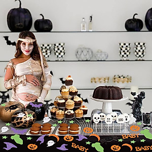 Halloween Baby Shower Confetti Orange Purple Green Black Party Table Scatter Confetti Baby Wear Spider Pumpkin Bat Hat Ghost Moon Star Table Decor for Halloween Baby Shower Party 200 PCS