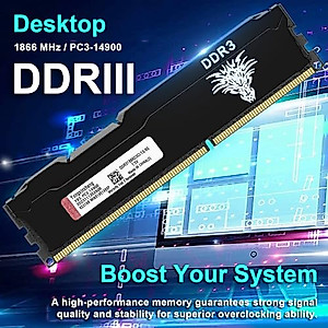 Yongxinsheng 16GB (8GBx2) DDR3 1866MHz (PC3 14900) CL13 Desktop Memory 240Pins 1.5V Non-ECC Unbuffered Ddr3 UDIMM RAM - Black