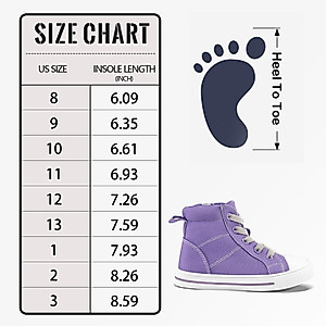 K KomForme Kids Sneakers for Boys and Girls Toddler Canvas High Top Walking Causal Shoes with Zipper Purple