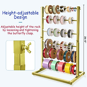 Aulin 6 Tier Large Capacity Ribbon Storage Organizer Rack - Metal Ribbon Spool Holder for Craft Ribbon Washi Tape Arts & Crafts Supplies, Ribbon Rack for Craft Room, Florist Arts Wrapping (Gold)