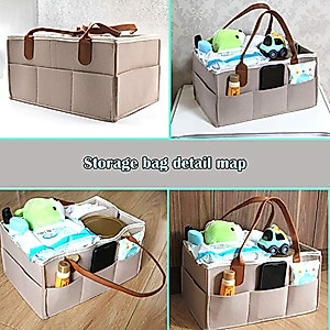 MARKKEER Baby Diaper Caddy Organizer, Nursery Storage Bin Car for Diapers and Baby Wipes, Changing Table Diaper Caddy, Portable Baby Essentials Basket Holder Tote Bag for Girl Boy (large,Beige)