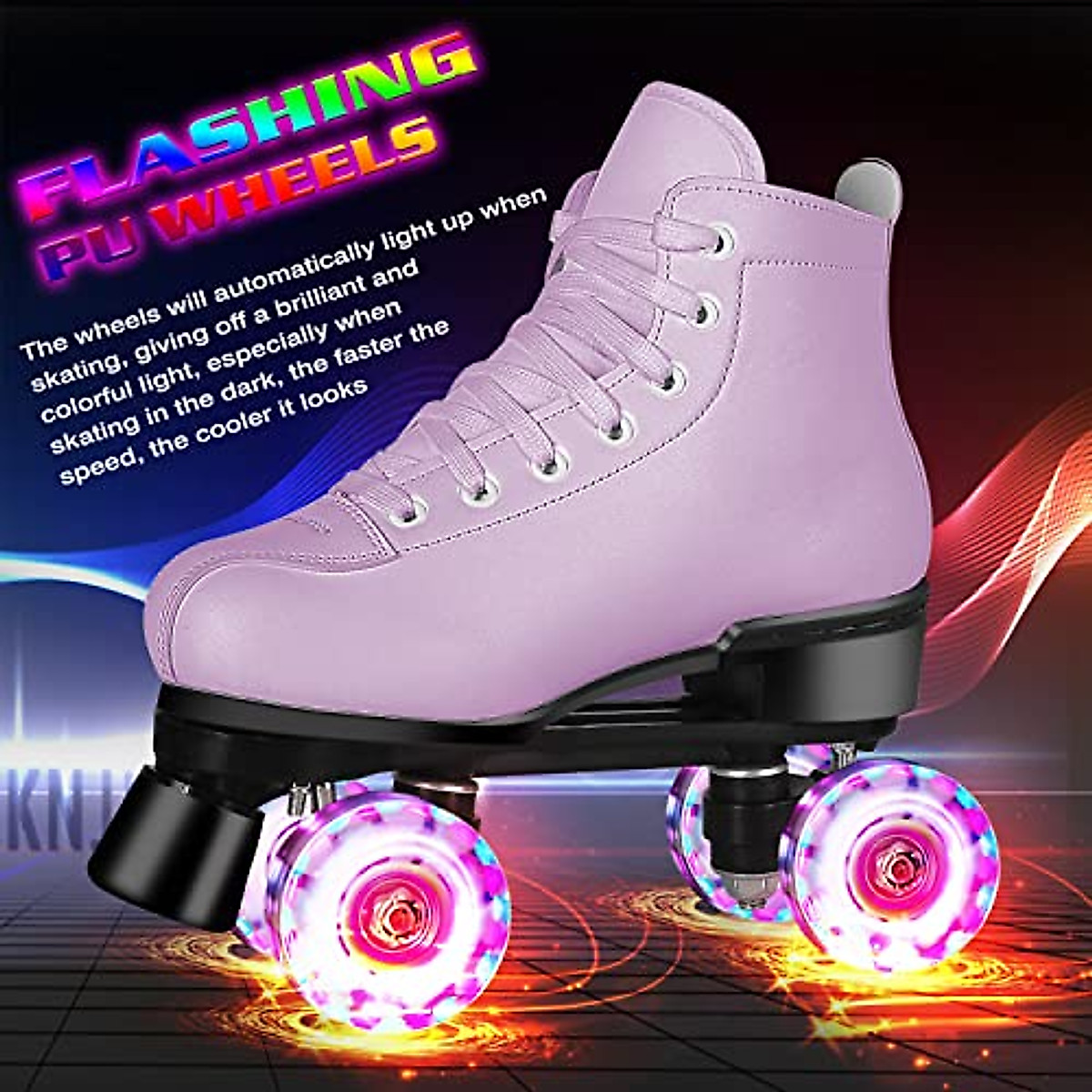 PERZCARE Roller Skates for Women&Girls,Classic Double Row 4 Wheels Shiny Quad Men's Skates,PU Leather High-top Roller Skates for Teens/Adult/Boys/Unisex Indoor/Outdoor