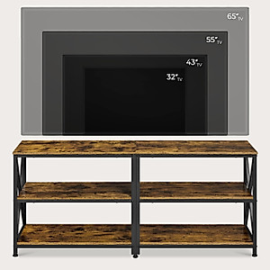 Yaheetech TV Stand for 65 Inch TV, Wood Entertainment Center for Living Room, 3 Tiers TV Media Console Table for Bedroom, Rustic Brown