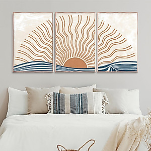 Abstract Boho Sun Wall Art Mid Century Sun Print Boho Sunrise Picture Wall Decor Minimalist Sun Wall Art Boho Sunset Print Abstract Sun Painting Mid Century Sun Poster Living Room 16x24inx3 No Frame