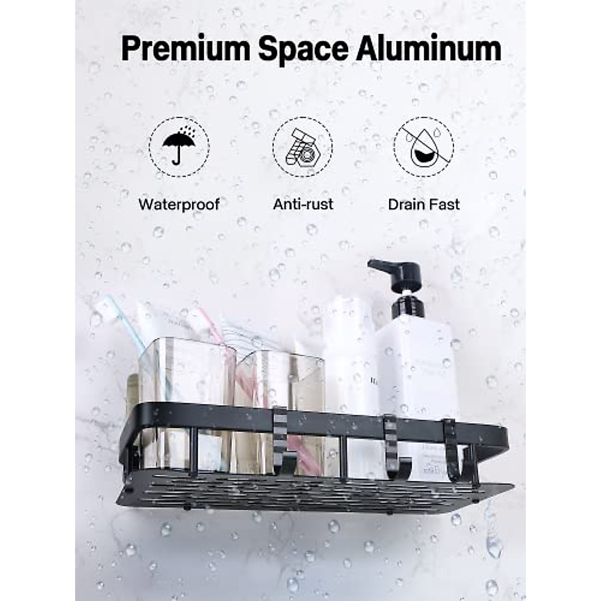 Shower Caddy Shelf Basket with 4 Hooks,Adhesive Shower Shelf for Inside Shower,2 Pack Bathroom Shower Organizer for Tile Walls,No Drilling Rustproof Shower Rack for Bathroom Toilet Kitchen