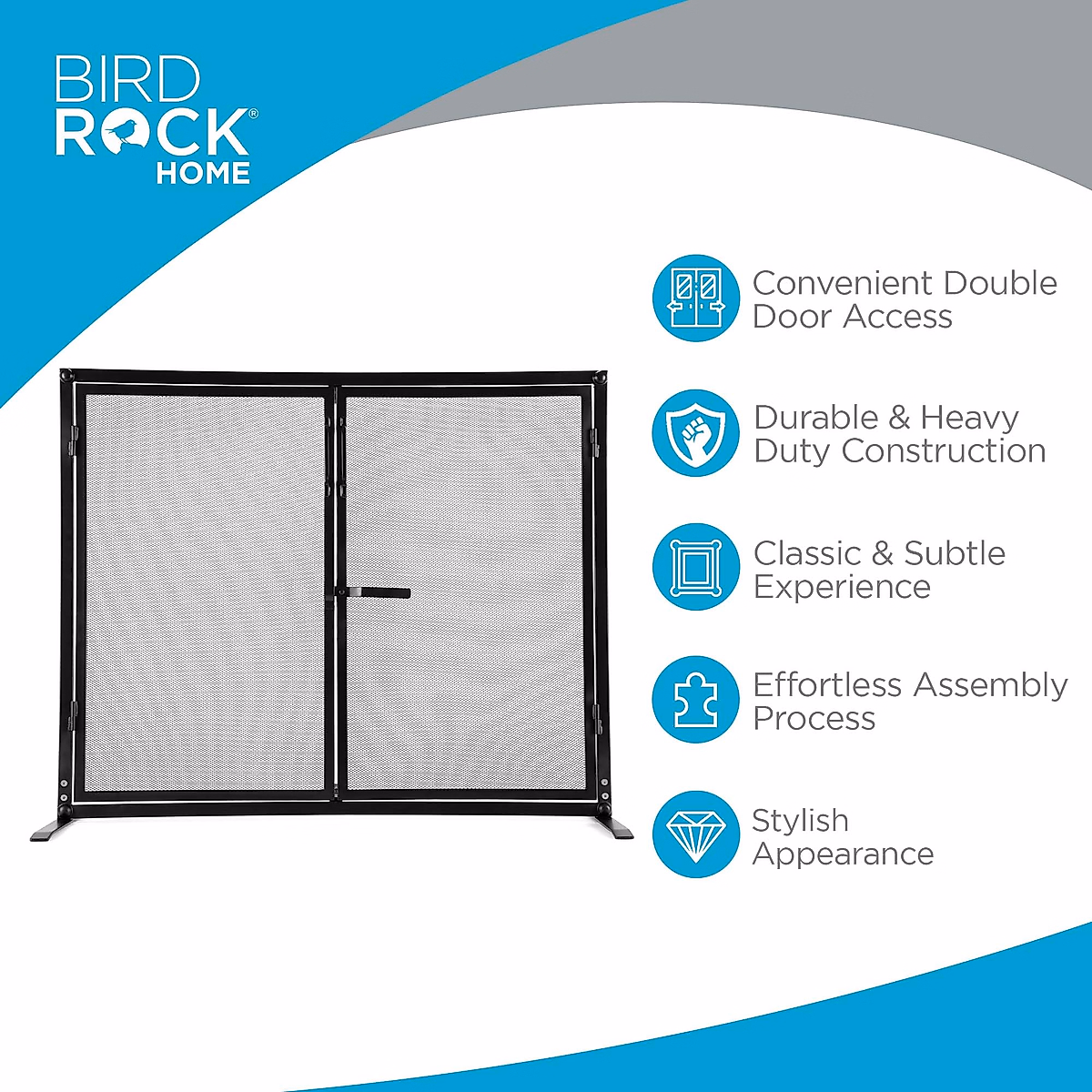 BIRDROCK HOME Fireplace Screen with Double Doors - Heavy Duty Iron Mesh, Welded for Durability, Elegant & Secure Fireplace Cover, Easy Assembly - 40 x 33 in, Black