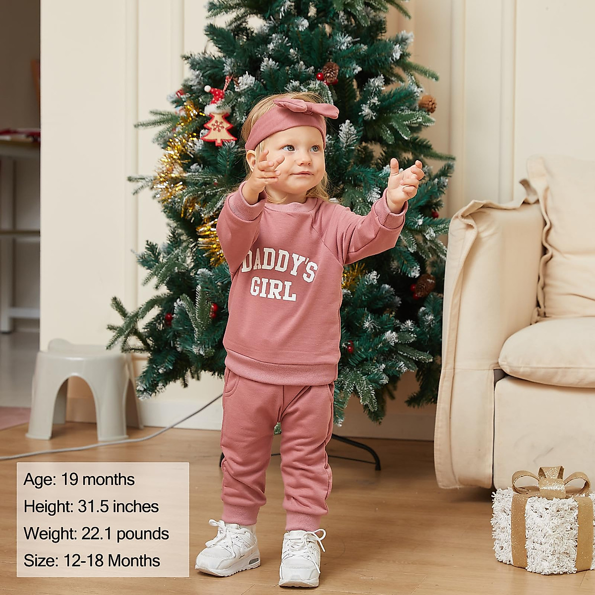 AMAWMW Daddys Girl Baby Winter Clothes Long Sleeve Sweatshirts Pants Outfits Gifts 12 18 Months Pink Pockets