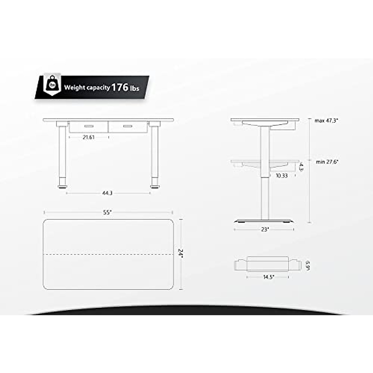 FEZIBO Adjustable Height Electric Standing Desk with Double Drawer, 55x 24 Inches Stand Up Home Office Desk with Splice Tabletop, Black Frame/Fir Brown Top