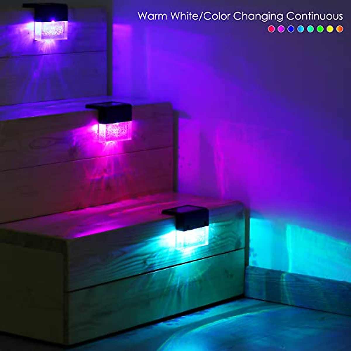 DenicMic Solar Deck Lights Outdoor Fence Solar Lights for Step, Railing, Wall, Pool Side LED Waterproof Warm White/Color Changing Patio Decor 6 Pack