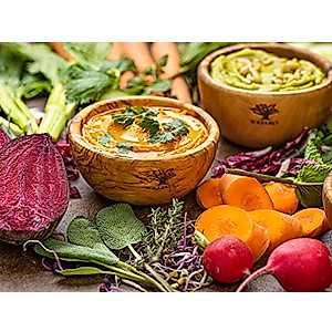 SOLTAKO 4 small dip bowls set - olive wood tapas bowls - small Mediterranean bowl for olives & BBQ sauces - dip bowl for charcuterie boards - charcuterie accessory - Ø 4"